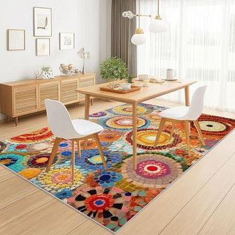 Generic Multicolore Lavable en Machine Tapis Salon Abstrait g&eacute;om&eacute;trique Cercle, 120 x 180 cm Doux Tapis de Sol Pelucheux Dessous Antid&eacute;rapant, Entree Interieu