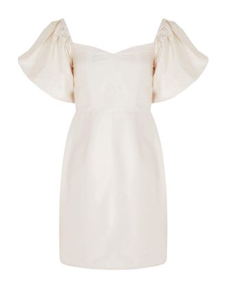 8 by YOOX SILK-SHANTUNG OFF-SHOULDER PUFF SLEEVE MINI DRESS
