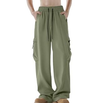 Generic Pantalon de jogging pour homme - Pantalon cargo d&eacute;contract&eacute; pour homme avec jambe large et cordon de serrage - Coupe ample - Pantalon de sport pour gr