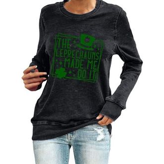 Generic T-shirt de la Saint-Patrick pour femme - Pull graphique &agrave; manches longues - Col rond - Tunique d&eacute;contract&eacute;e - Saint Pattys, Noir, 3XL