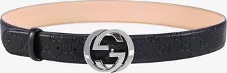 Gucci Leather belt with gg silver metal buckle - GUCCI - gender_Man