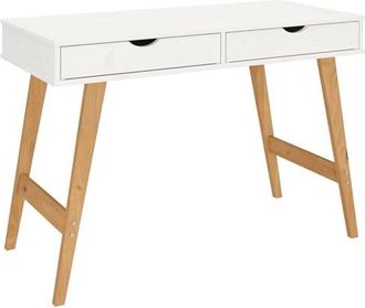 IDIMEX Bureau Milo en pin Massif lasur&eacute; Blanc avec 2 tiroirs de Rangement