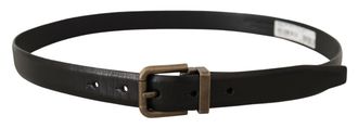 Dolce & Gabbana Mens Black Calf Leather Brushed Brass Box Buckle Belt