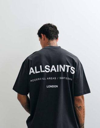 AllSaints Backstage - T-shirt avec logo graphique au dos - Gris fonc&eacute;