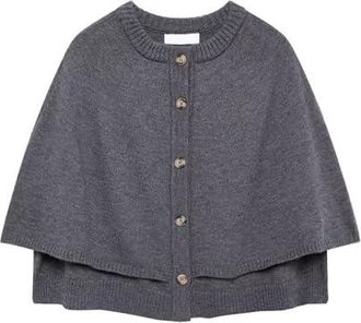 Generic 2025 Femmes Cape Courte Cardigan Boutonn&eacute;e Col Rond Veste Ch&acirc;le Automne Tendance Pull En Tricot, gris, L