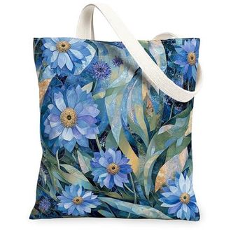 Generic Sac fourre-tout en toile de fleurs de bleuet printanier pour le shopping, 33 x 38,1 cm, sac d&eacute;picerie r&eacute;utilisable pour femme, sac d&eacute;picerie esth&eacute;tiqu