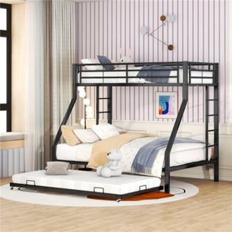 Generic Etagenbett Mit Ausziehbarem Bett Metallbett 90(140) x200cm Mit Leiter Auf Beiden Seiten Hochbett F&uuml;r 3 Personen Jugendbett F&uuml;r Erwachsene Jugendliche 
