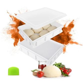 Relaxdays Pizzaballenbox, 2er Set, 1 Deckel, HBT: 7 x 40 x 30 cm, Kunststoff, stapelbar, Teigbox f&uuml;r 6 Pizzaballen, wei&szlig;