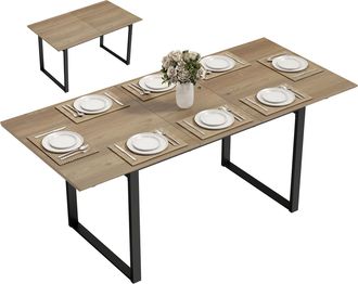 HOMCOM Esstisch ausziehbar 140/180 x 80 cm Esszimmertisch mit Tischbeine aus Stahl Rechteckiger K&uuml;chentisch f&uuml;r 6-8 Personen f&uuml;r K&uuml;che, Esszimmer, Natur
