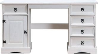 ebuy24 New Mexico Schreibtisch Breite 141 cm, Höhe 76 cm mit 5 Schubladen und 1 Tür weiss/gewachst