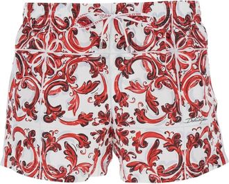 Dolce & Gabbana Homme, Maillots de bain, Rouge, Taille: 3XL Short de bain boxer court imprim&eacute; Majolica