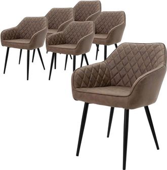 ML Design Lot de 6 Chaises de Salle &agrave; Manger avec Accoudoirs et Dossier, Marron, Rev&ecirc;tement en Simili, Pieds en M&eacute;tal Noir, Chaise de Cuisine Salon pour Table