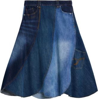 Desigual Femme, Jupes, Bleu, Taille: 38 FR Patchwork Denim Midi Skirt