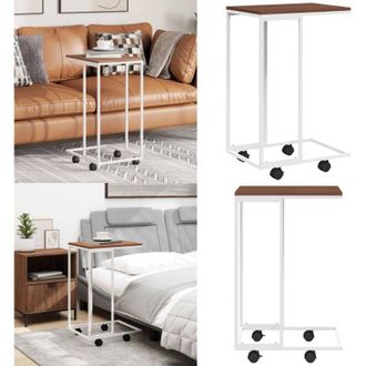 vidaXL Vidaxl - Table dappoint avec roues Blanc 40x30x63,5cm Bois ding&eacute;nierie - Table Basse - Meuble Salon - Table Dappoint - Table c - Table Ronde