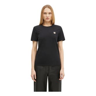 Maison Kitsun&eacute; Fox Head Patch Regular T-Shirt - - Tops - Damen - Schwarzk - XS