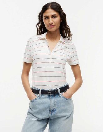Tommy Hilfiger Regular-Fit-Polohemd aus Pikee in Wei&szlig; mit Henley-Ausschnitt