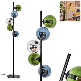 HOFSTEIN Stehleuchte Gastor, Stehlampe aus Metall/Glas in Schwarz/Blau/Grün/Chrom/Rauch, Leuchte im Retro/Vintage-Design (Ø Schirme 15 cm), Fußschalter, 160 cm