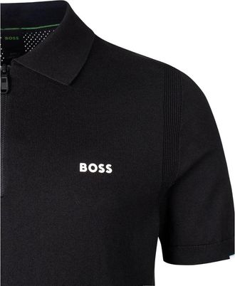 HUGO BOSS Quarter-Zip Cotton Polo Shirt - Black