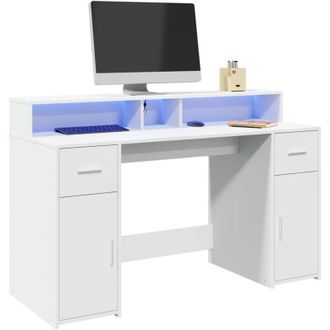 vidaXL Vidaxl - Bureau avec lumi&egrave;res led blanc 140x55x91 cm bois ding&eacute;nierie