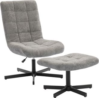 HOMCOM Loungesessel mit Fußstütze, Drehstuhl aus Velours ohne Armlehnen, höhenverstellbar, Rückenlehne 4-fach neigbar, gepolsterter Sitz, Relaxsessel für Woh