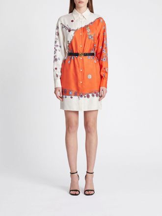 Versace Mini-Hemdblusenkleid aus Seide mit Grafik-Print und Tailleng&uuml;rtel