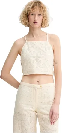 Sessun Femme, Tops, Beige, Taille: 36 FR Top court &agrave; fines bretelles