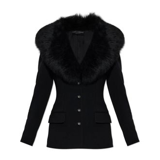 Dolce & Gabbana Blazer en laine avec col en fourrure - Femme - Vestes - Noir - Taille: 38 FR