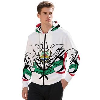 Generic Sweat À Capuche avec Fermeture Éclair Intégrale Et Homme Yémen Arabe Emblème National Coupe Ample Confortable Manches Longues Poches Facile À Enfiler