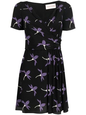 Valentino Garavani robe pliss&eacute;e &agrave; fleurs - Noir