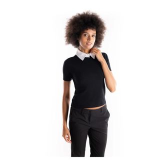 Marella Schwarzer Polo-Pullover mit abnehmbarem wei&szlig;en Kragen - - Tops - Damen - Schwarzk - L