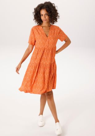 Aniston Sommerkleid ANISTON CASUAL, Damen, Gr. 48, N-Gr, orange (orange, apricot, wei&szlig;), Web, Obermaterial: 100% Viskose, bedruckt, gemustert, figurumspielend