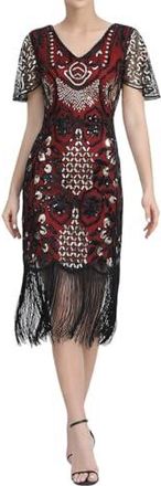 Generico Great Gatsby Ann&eacute;es 1920 Robe de soir&eacute;e vintage avec paillettes et franges pour femme Style r&eacute;tro ann&eacute;es 20, Vin, XX-Large