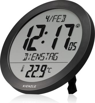 Kienzle Funkwanduhr Tischuhr mit Temperaturanzeige 18,7 cm Display DCF-Zeit Datum 2 Weckzeiten Schlummer schwarz