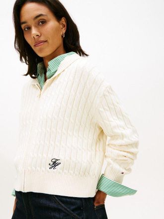 Tommy Hilfiger Kapuzenstrickjacke CO CABLE MID GG LS ZIP HOODY mit Zopfstrickmuster