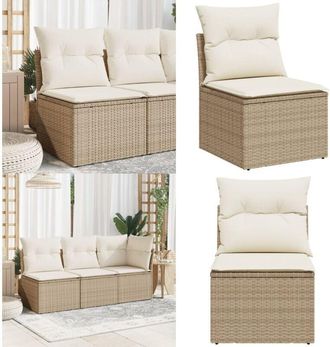 vidaXL Vidaxl - Gartensessel ohne Armlehnen mit Kissen Beige Poly Rattan - Gartenstuhl - Outdoor M&ouml;bel - Loungesessel - Balkonm&ouml;bel - Esszimmerst&uuml;hle - Home