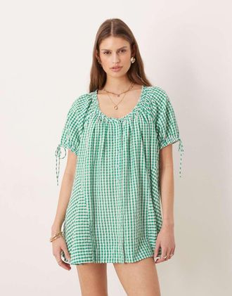 Free People Farley - Robe tunique &agrave; carreaux vichy - Vert combo