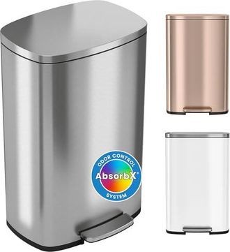 Itouchless SoftStep 50 Liter Step Abfalleimer mit Geruchsfilter und Inneneimer, Edelstahl Step Pedal Abfalleimer f&uuml;r B&uuml;ro und K&uuml;che, leiser und leiser Deckelvers