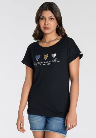 Kangaroos Kurzarmshirt KANGAROOS, Damen, Gr. 40/42, schwarz, Jersey, Obermaterial: 50% Baumwolle, 50% Modal, bedruckt, unifarben mit Farbeinsatz, figurumspielen
