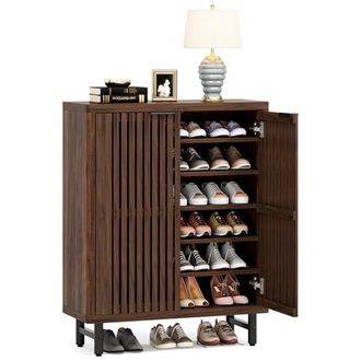 Tribesigns Armoire &agrave; chaussures r&eacute;tro &agrave; 6 niveaux pour chambre &agrave; coucher, couloir, salon, 24 paires de chaussures avec portes, &eacute;tag&egrave;res r&eacute;glables