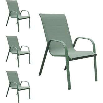 Happy Garden Happy Garden - Lot de 4 chaises marbella en textil&egrave;ne vert sauge - aluminium vert sauge