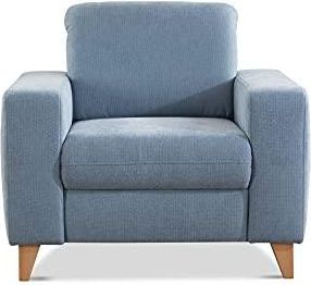 Cavadore Sessel Lotta / Skandinavischer Polstersessel mit Federkern und Holzfüßen / 98 x 88 x 88 / Webstoff, Hellblau