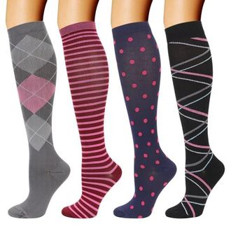 Dreshow 4 Paires Chaussettes de Compression pour Femmes & Hommes Circulation pour Athlétisme,Course,Cyclisme,Voyage