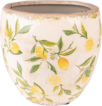 Clayre & Eef Blumentopf Indoor &Oslash; 14*14 cm Gelb Keramik Zitrone