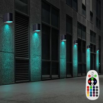 ETC Shop 6x Down Wand Leuchten Außen Lampen Fernbedienung Beleuchtung im Set inklusive rgb led Leuchtmittel
