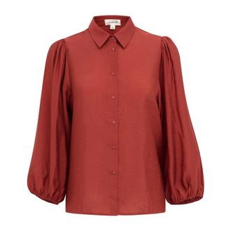 Soaked In Luxury Feminine Bluse mit Puff&auml;rmeln - - Blouses & Shirts - Damen - Braun - 2XL