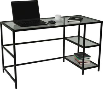 Dmora Schreibtisch Doris, Mehrzweckschreibtisch, B&uuml;rotisch f&uuml;r pc, Eckschreibtisch, 130x60h75 cm, Schwarz, mit verst&auml;rkter Verpackung - Dmora