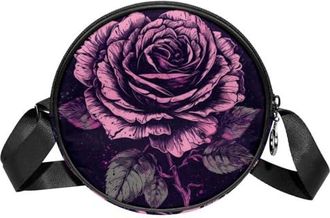 Generic Circle Sac &agrave; bandouli&egrave;re pour femme, violet et noir, petit sac &agrave; bandouli&egrave;re avec fermeture &eacute;clair, bretelles r&eacute;glables, sac &agrave; main rond d&eacute;contract&eacute; p
