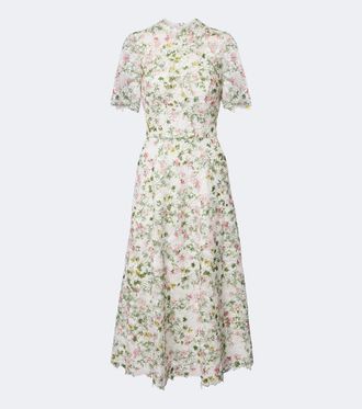 Monique Lhuillier Robe midi en guipure &agrave; fleurs