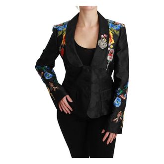 Dolce & Gabbana Schwarze Kristall-Brokat-Blazerjacke - - Jackets - Damen - Schwarzk - XL
