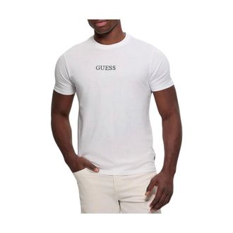 Guess Homme, Tops, Blanc, Taille: XL T-shirt col rond slim fit manches courtes